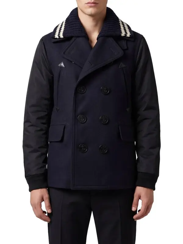Dsquared2 Double-breasted Wool Blend Peacoat With Ribbed Lapel Collar - Blue