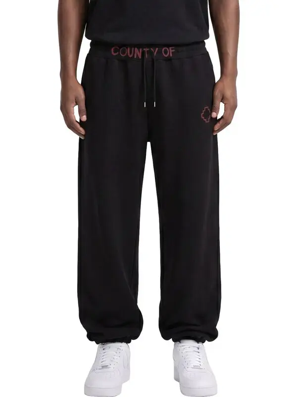 COUNTY OF MILAN Cotton Jogger Trousers With Contrast Logo And Drawstring - Black