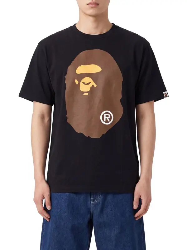 A BATHING APE Cotton T-shirt With Graphic Print And Dropped Shoulders - Black