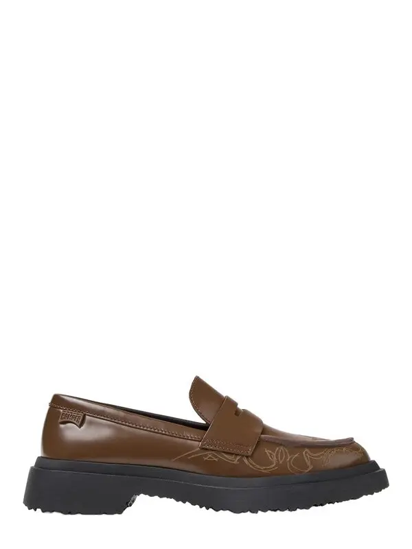 Camper Walden Loafers In Calfskin With Graphic Print And Saddle Strap - Brown