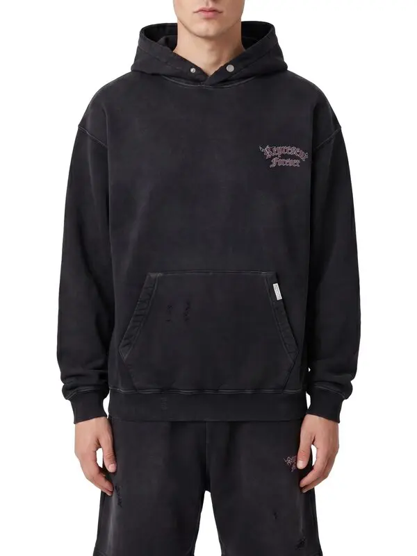 REPRESENT Cotton Hoodie With Back Logo And Kangaroo Pocket - Black