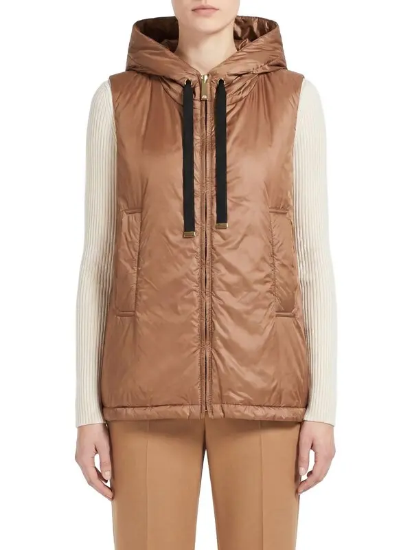 Max Mara Padded Technical Fabric Vest With Drawstring Hood - Beige