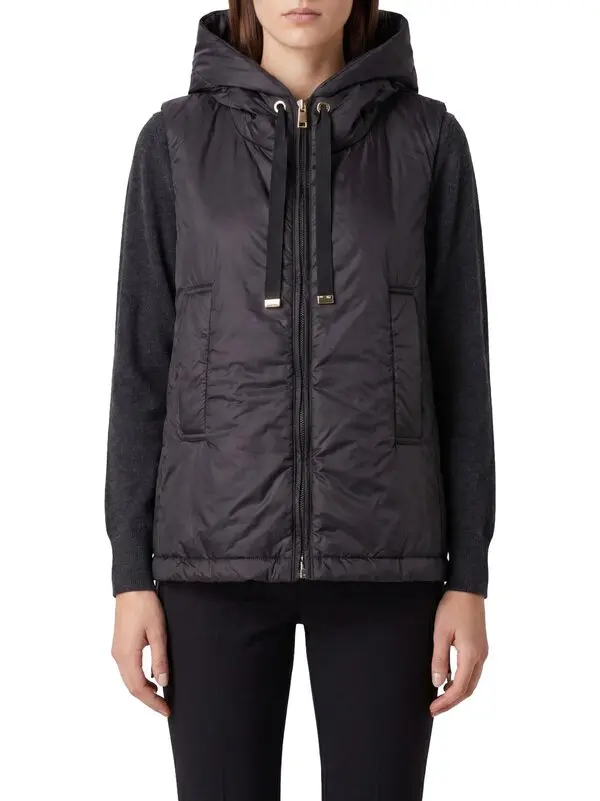 Max Mara Padded Technical Fabric Vest With Drawstring Hood - Black