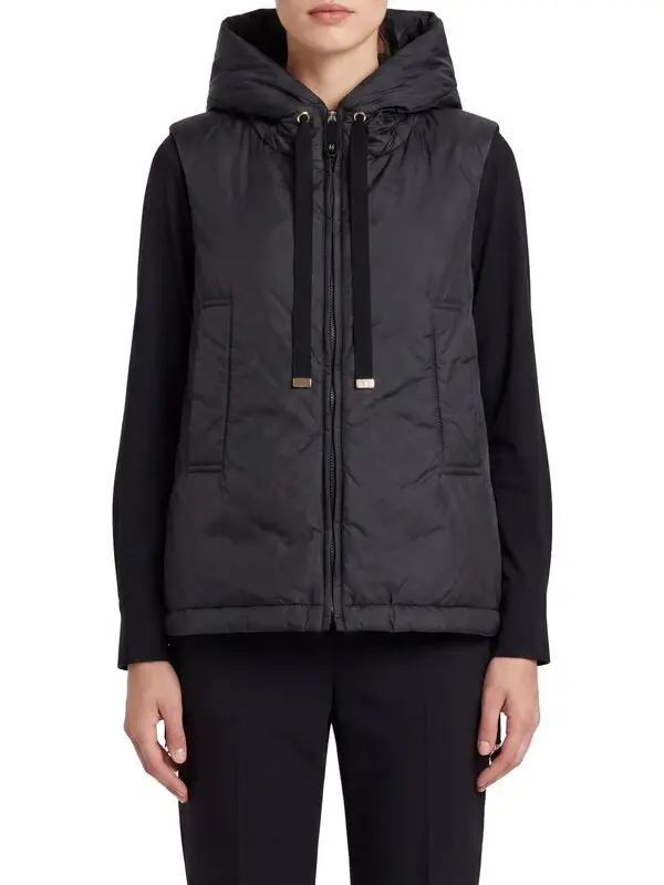 Max Mara Padded Technical Fabric Vest With Drawstring Hood - Green
