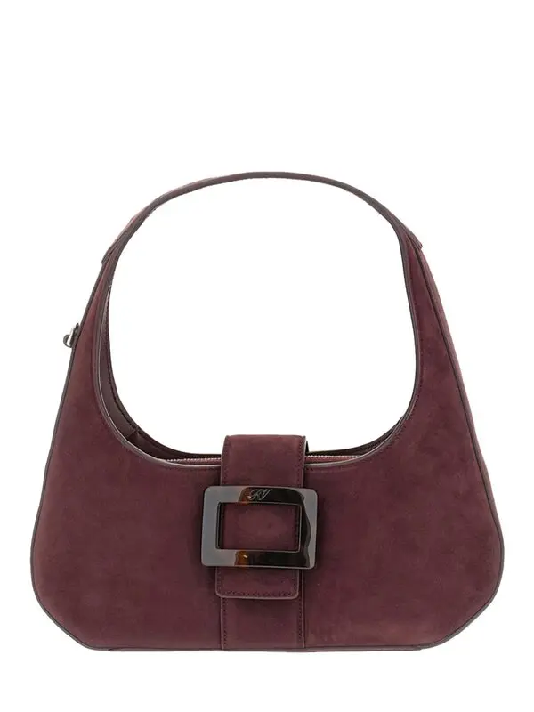ROGER VIVIER Suede Sheepskin Handbag With Logo Plaque - Red