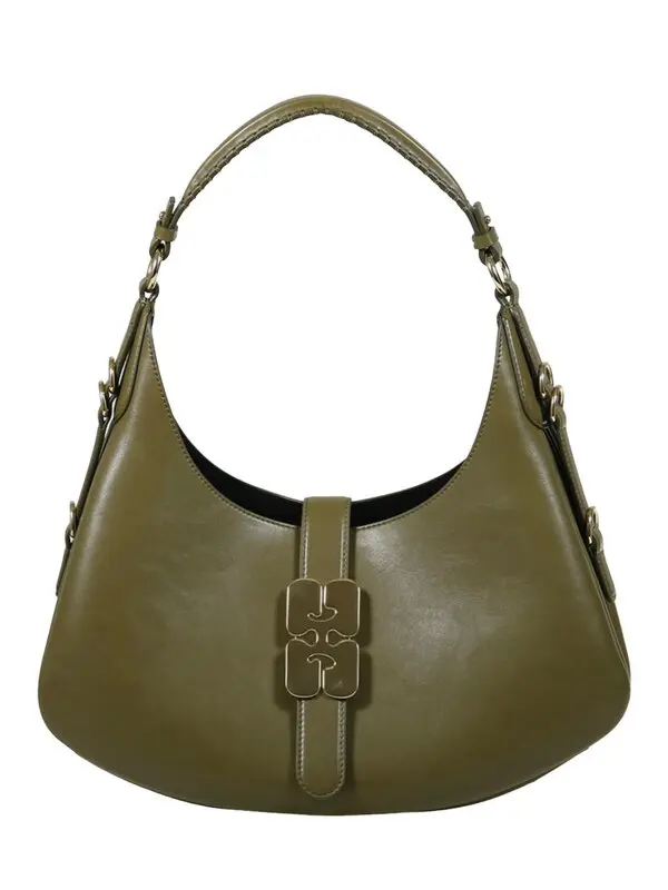 GANNI Kat Shoulder Bag In Recycled Leather With Monogram Logo - Green