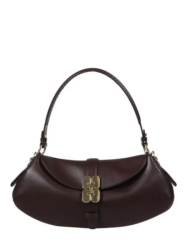 GANNI Recycled Leather Shoulder Bag With Metal Ring Detail - Brown