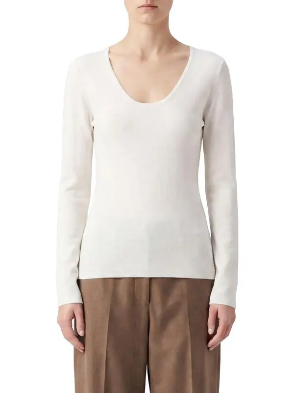 TOTEME Ribbed Knit Long Sleeve Top - Beige