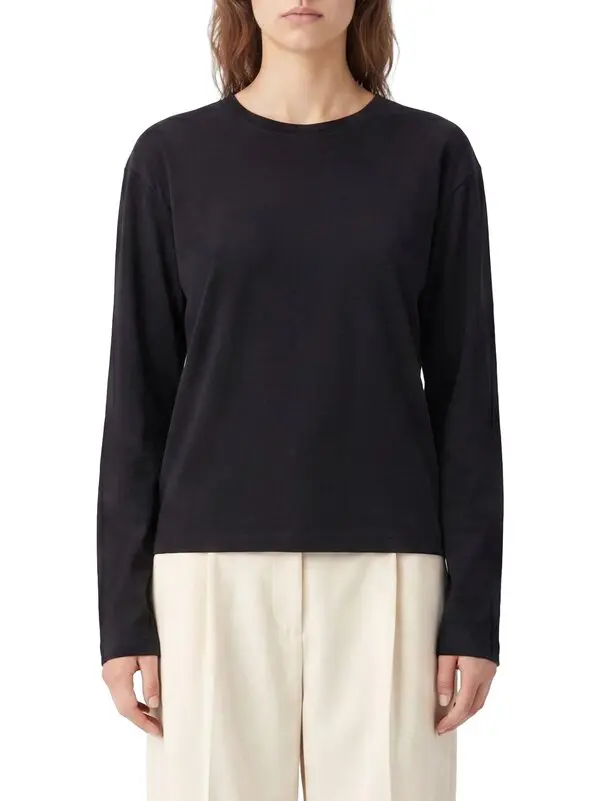 TOTEME Dropped-shoulder Long-sleeve Lyocell-cotton Blend T-shirt - Black