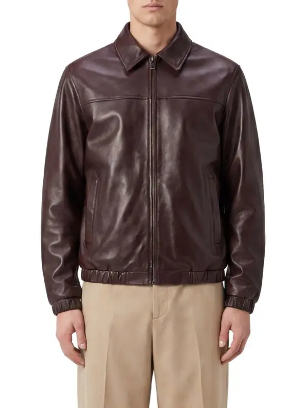 Canali Smooth Leather Zip-up Shirt Jacket - Burgundy
