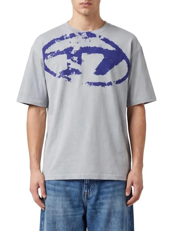 DIESEL® Crewneck Cotton T-shirt With -effect Oval D Logo - Dust