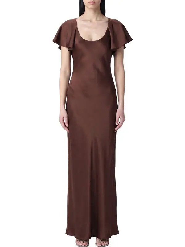 ROTATE BY BIRGER CHRISTENSEN U-neck Long Satin Sheath Dress - Brown