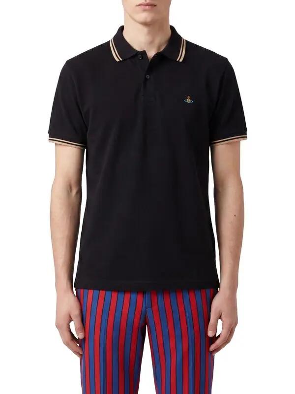 VIVIENNE WESTWOOD Orb Logo Cotton Polo With Contrast Tipping - Black