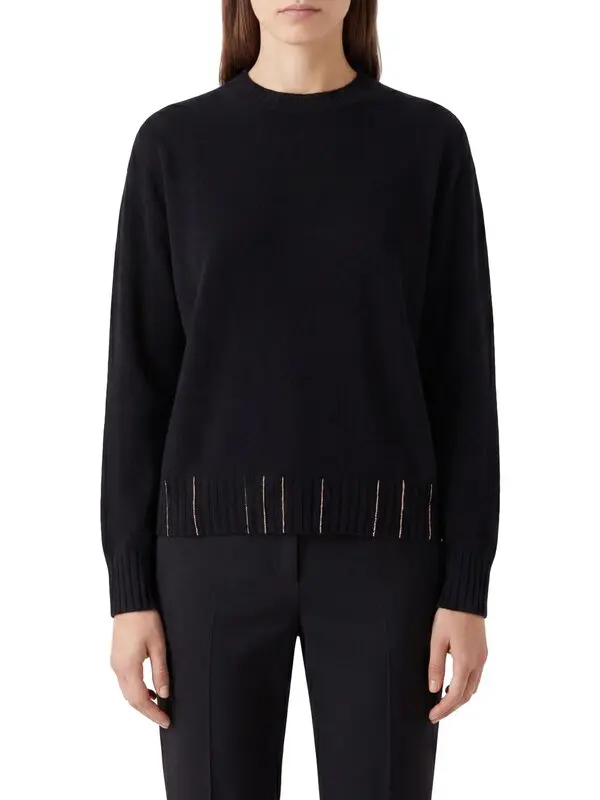 Fabiana Filippi Virgin Wool, Silk, And Cashmere Crewneck Jumper With Monili - Blue