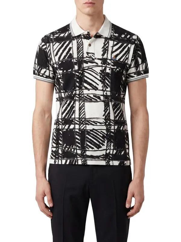 VIVIENNE WESTWOOD Slim Fit Orb Logo Abstract Print Cotton Polo - Black
