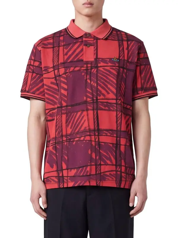 VIVIENNE WESTWOOD Slim Fit Orb Logo Abstract Print Cotton Polo - Red