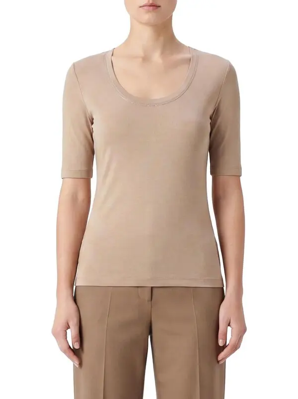 Fabiana Filippi Short-sleeved T-shirt In Cotton With Crew Neck - Coffee
