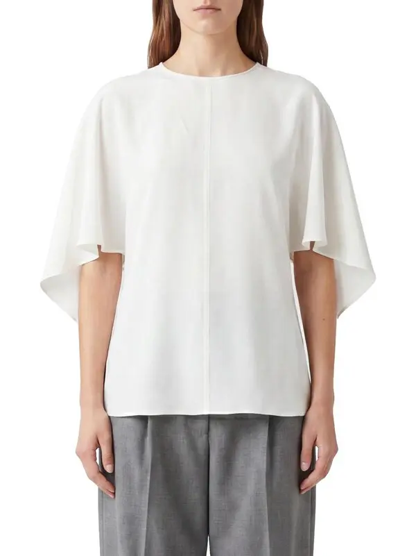 Stella McCartney Crewneck Blouse In Satin With Short Sleeves And Tie Fastening - Beige