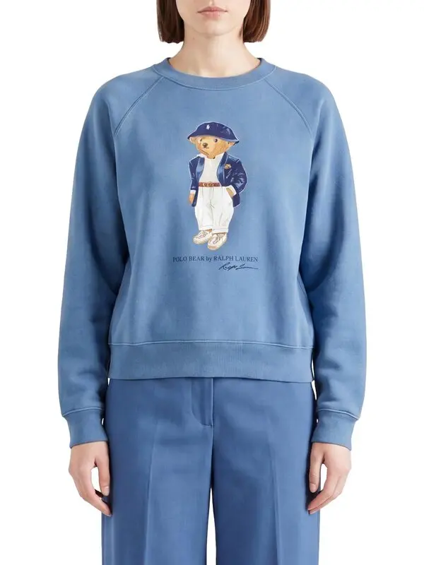Polo Ralph Lauren Teddy Bear Print Cotton Blend Crewneck Sweatshirt - Blue