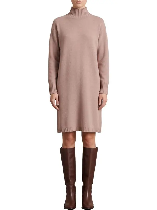 Fabiana Filippi Wool, Silk And Cashmere Knit Turtleneck Mini Dress - Beige