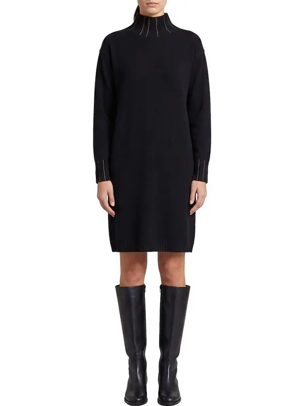 Fabiana Filippi Wool, Silk And Cashmere Knit Turtleneck Mini Dress - Black