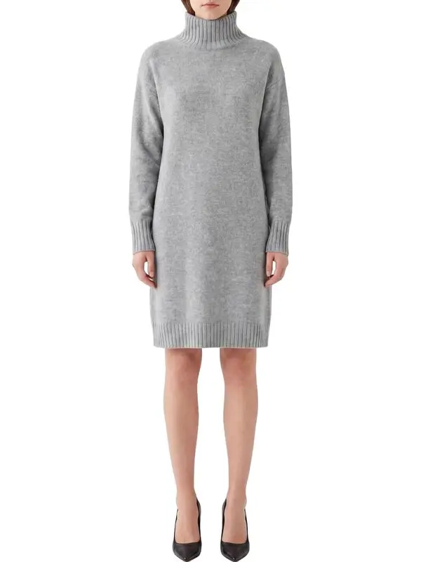 Fabiana Filippi Turtleneck Knit Mini Dress In Wool, Silk, And Cashmere - Grey