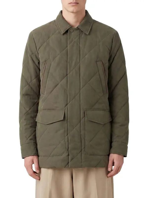 Canali Quilted Padded Technical Fabric Jacket With Classic Collar - Olive