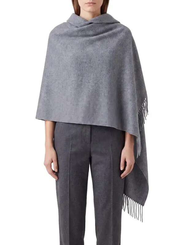Fabiana Filippi High-neck Wool Blend Cape With Fringe - Grey