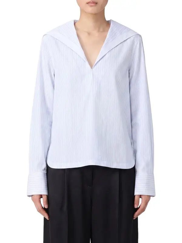 Alaïa Striped Cotton Poplin Hooded V-neck Shirt - White
