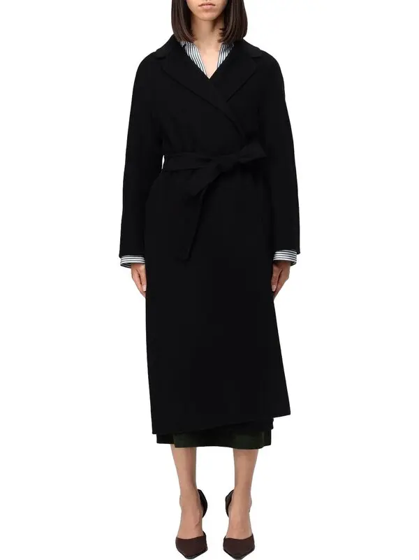 Max Mara S Virgin Wool Long Robe Coat - Black