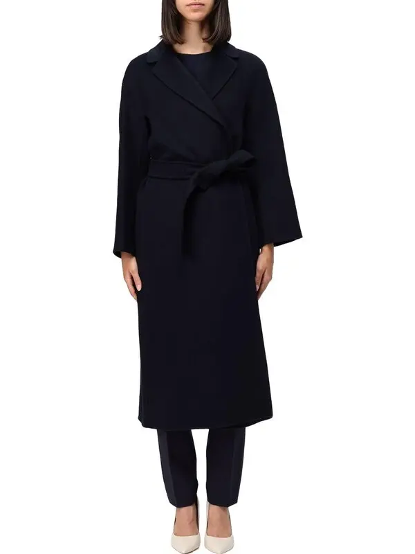 Max Mara S Virgin Wool Long Robe Coat - Blue