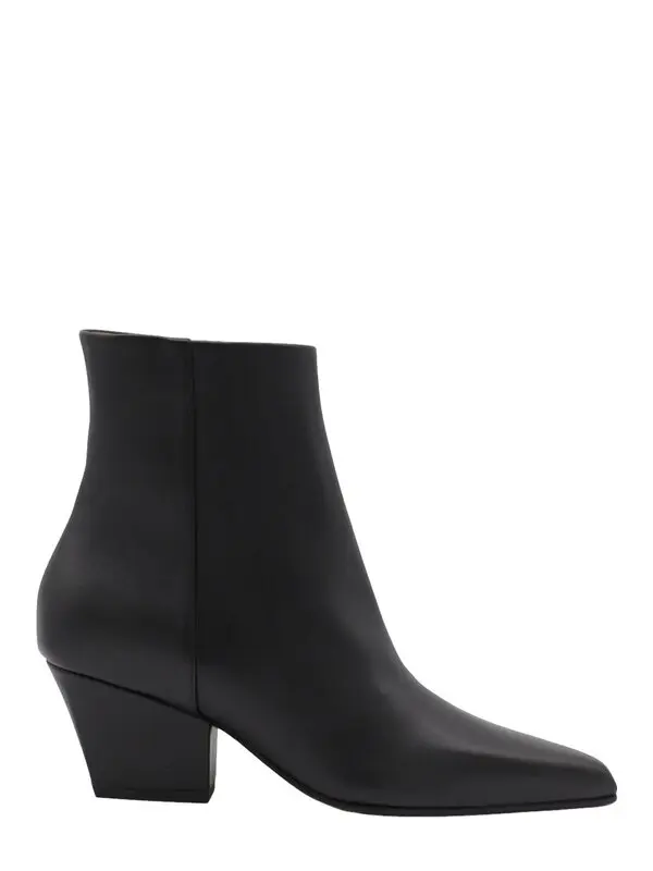 Paris Texas Calf Leather Western Ankle Boots With Chunky Heel - Black