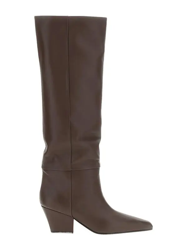 Paris Texas Calf Leather Western Ankle Boots With Chunky Heel - Brown