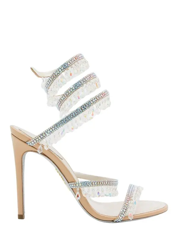 Rene Caovilla Crystal Embellished Stiletto Heel Sandals - Beige