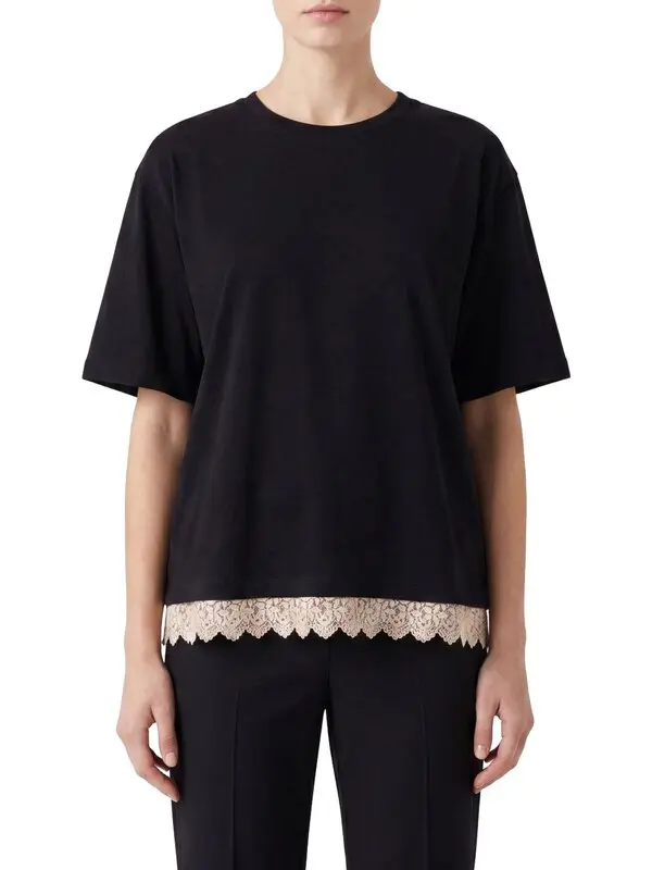 Liviana Conti Cotton T-shirt With Lace Hem - Black