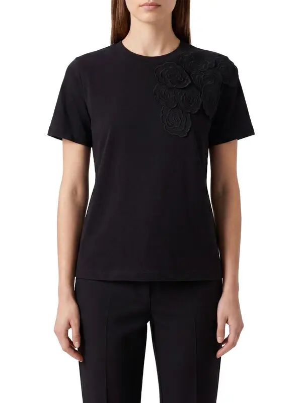 Liviana Conti Slim Fit Embellished Crewneck T-shirt - Black