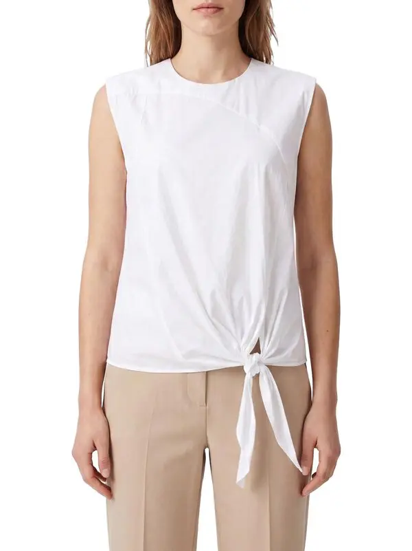 Liviana Conti Sleeveless Crew-neck Cotton Top With Tie-fastening - White