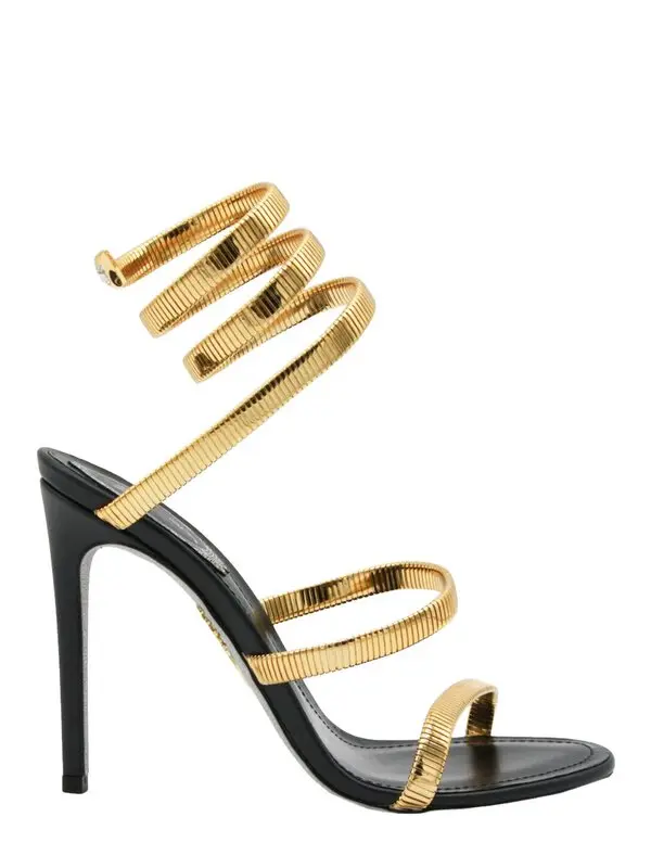 Rene Caovilla Juniper 105 Leather Sandals With Spiral Strap And Glitter Sole - Black