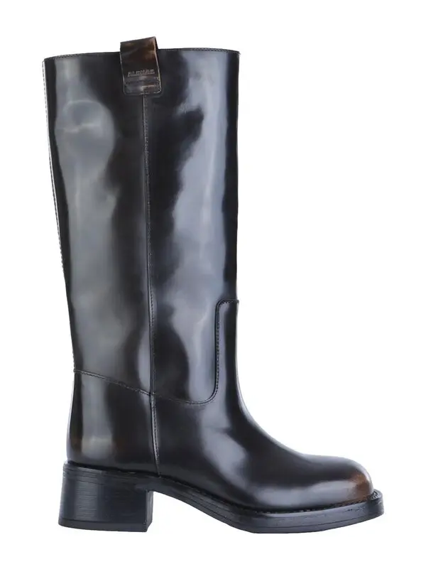 ALOHAS Knee-high Square Toe Leather Boots With Low Heel - Brown