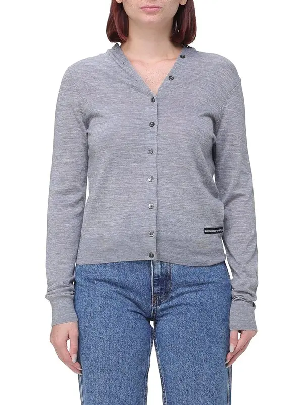 Alexander Wang V-neck Wool Cardigan With Contrast Logo - Grey