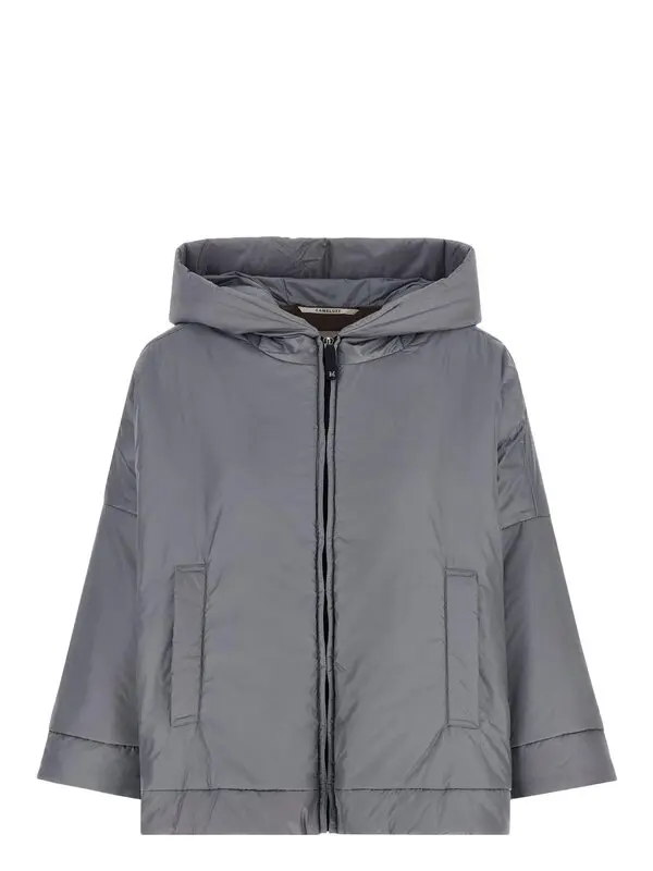 Max Mara Hooded Short Down Jacket In Technical Fabric With Dropped Shoulders - Grey