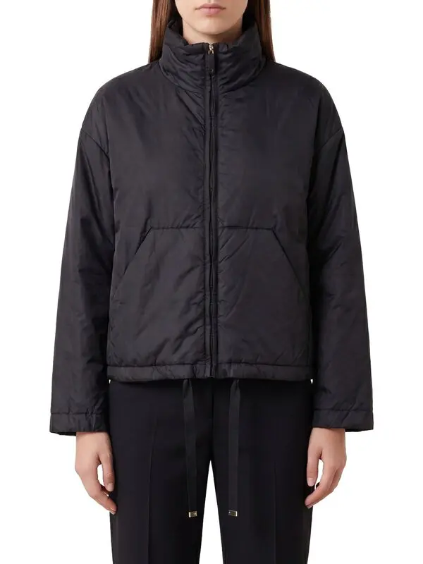 Max Mara Short Down Jacket With High Neck And Drawstring Hem - Black