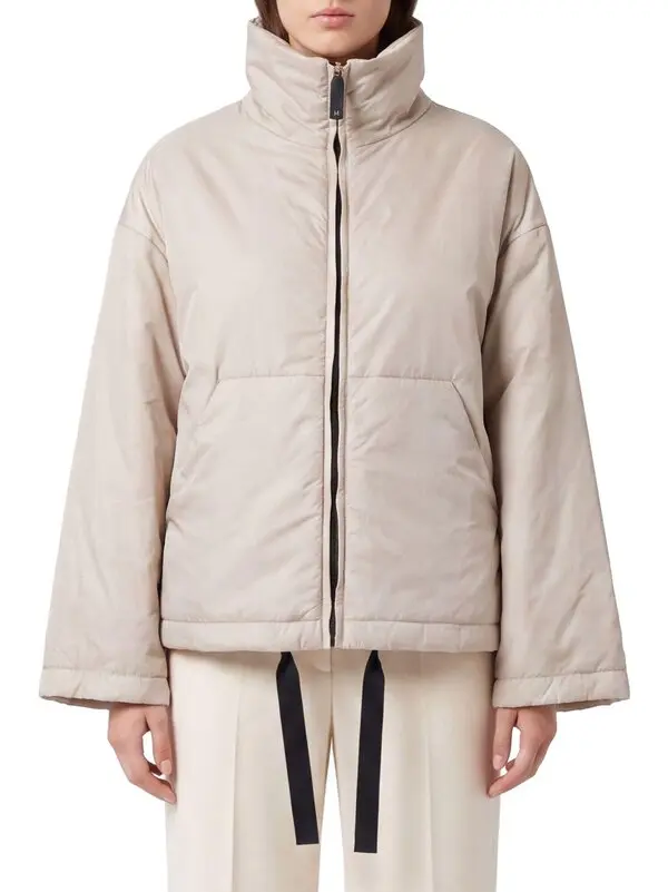 Max Mara Short Down Jacket With High Neck And Drawstring Hem - Ice
