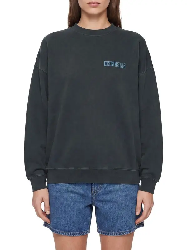 ANINE BING Cotton Crewneck Sweatshirt With Relaxed Fit And Back Logo Graphic - Black