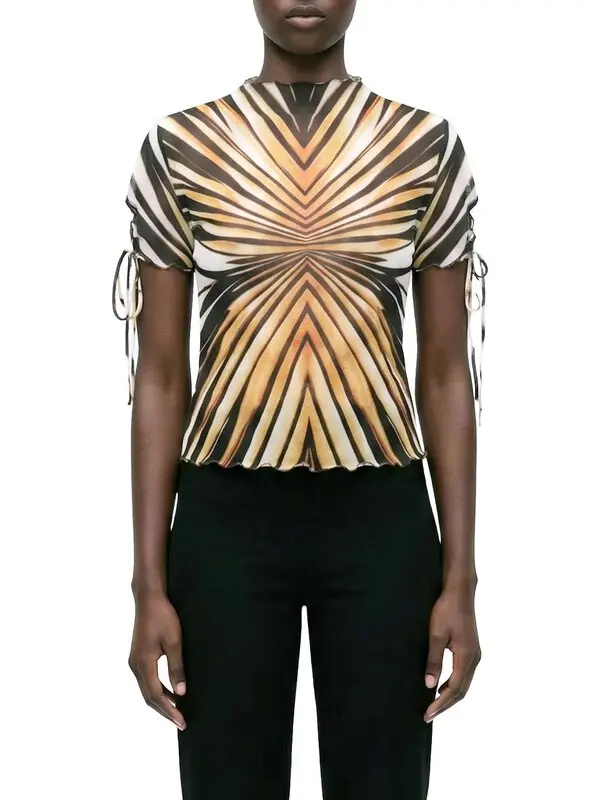 Roberto Cavalli Abstract Print Turtleneck Top With Short Sleeves - Yellow