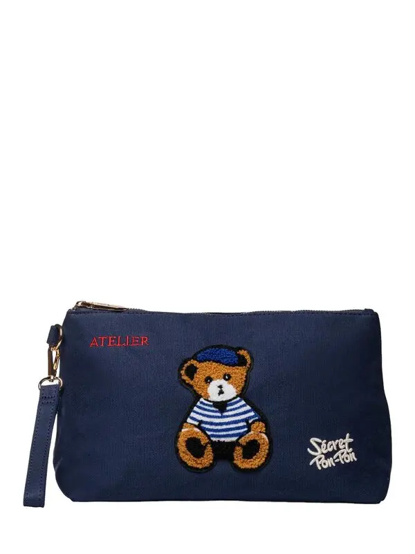 SECRET PON-PON Embroidered Clutch - Navy