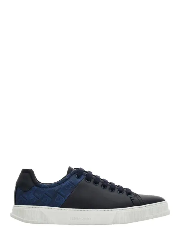 FERRAGAMO Low Top Sneakers In Smooth And Saffiano Calfskin - Blue