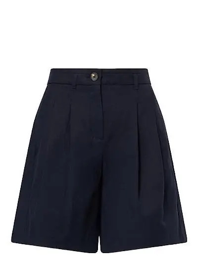 ME+EM City Mid-rise Linen-blend Shorts - Navy