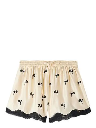 Sandro Floral Embroidered Woven Shorts - Vanilla
