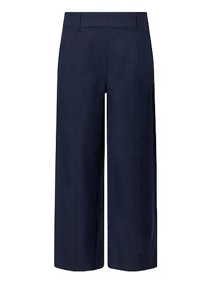 ME+EM Straight Cropped Linen And Cotton-blend Trousers - Navy
